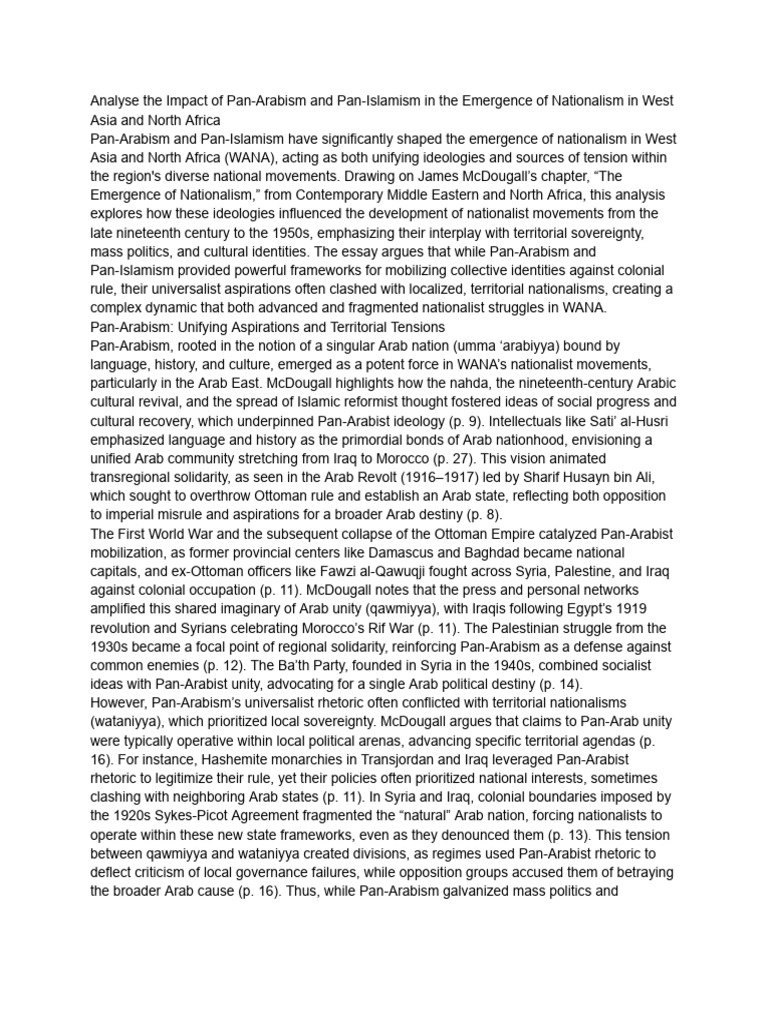 Analyse The Impact of Pan-Arabism and Pan-Islamism in The Emergence of ...