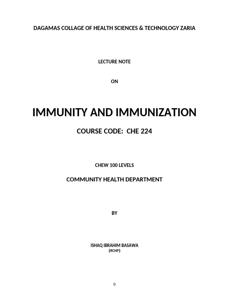 Immunity & Immunization Lec Note | PDF | Immune System | Adaptive ...