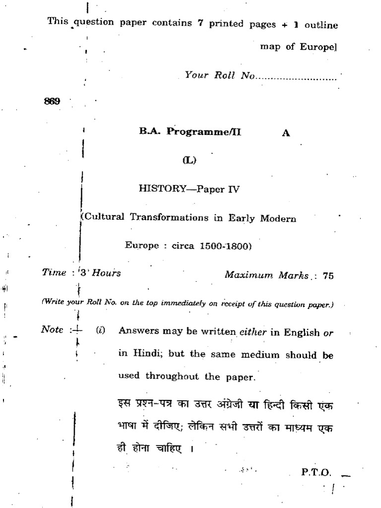 B.A. (PROG) II (L) HISTORY - PAPER IV (CULTURAL TRANSFORMATIONS IN EARLY MODERN EUROPE CIRCA ...