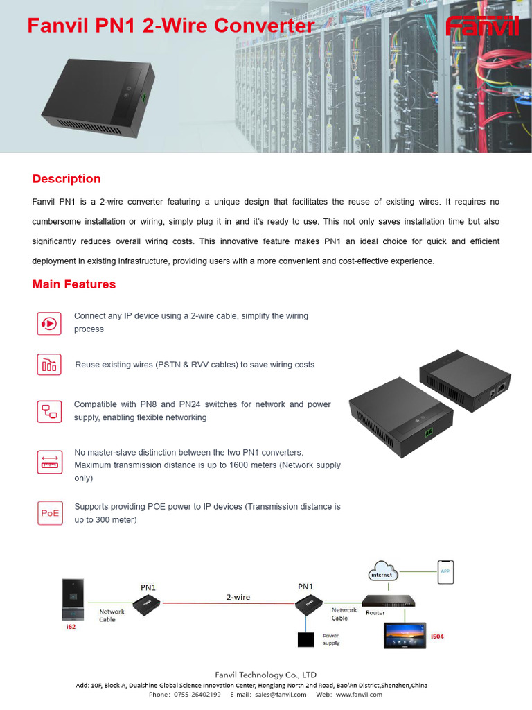 Fanvil pn1 Datasheet | PDF | Electrical Wiring | Telephone