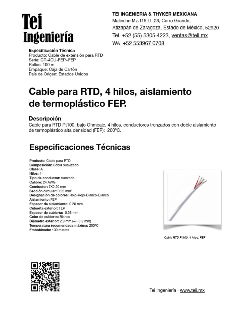 Cable RTD Pt100 4 Hilos FEP | PDF