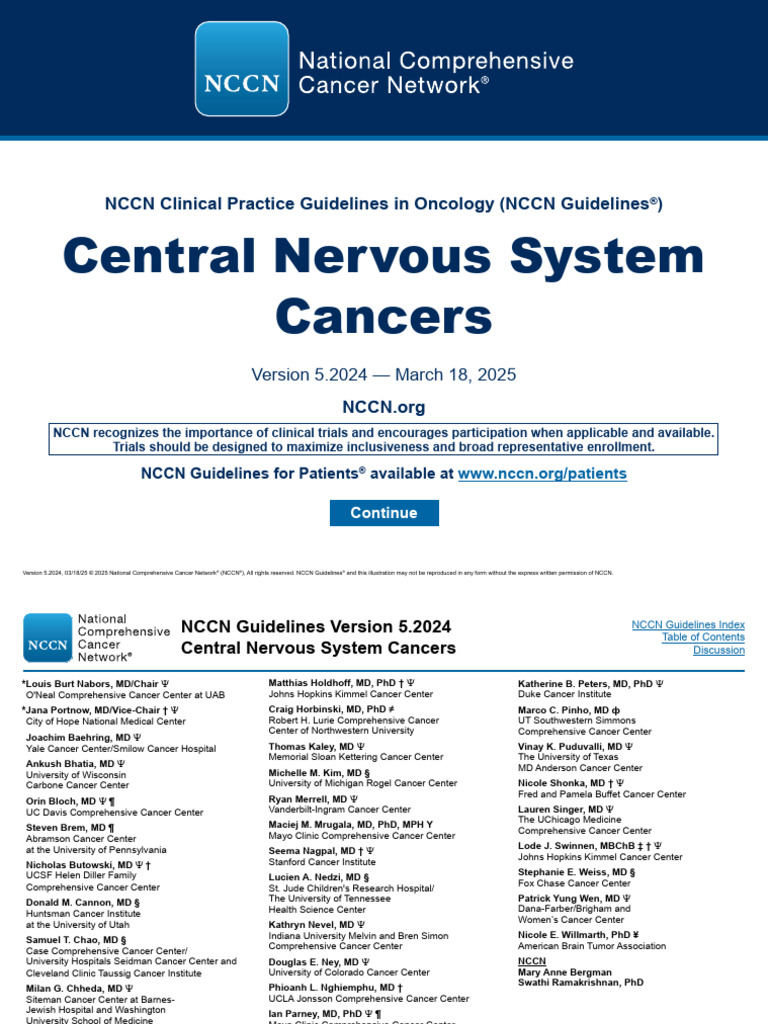 Central Nervous System Cancers: NCCN Clinical Practice Guidelines in ...