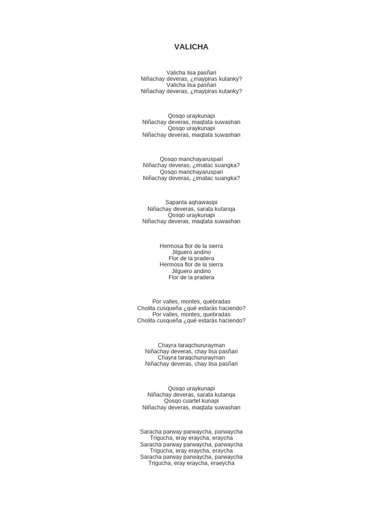 VALICHA,OJOS AZULES,DEVUELVEME EL CORAZÓN | PDF