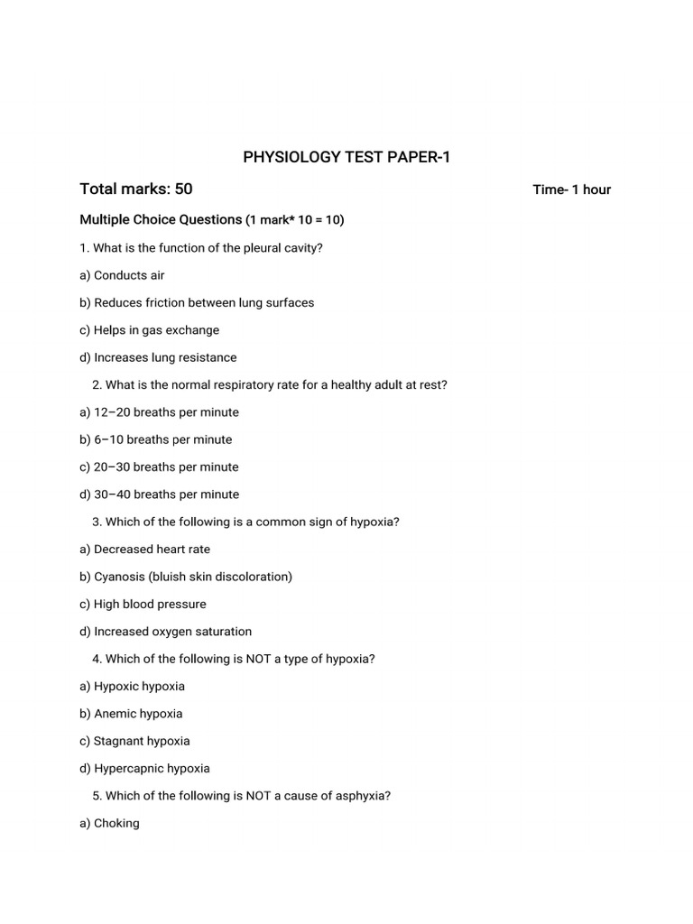Physiology Test Paper 1 | PDF