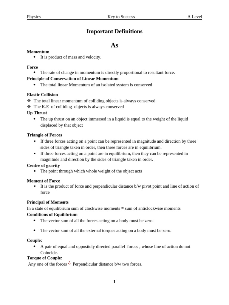 Important Definitions and Formula Sheet, A Level Physics | PDF | Deformation (Engineering) | Waves