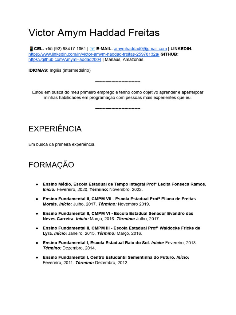 Formação e Objetivos Profissionais | PDF