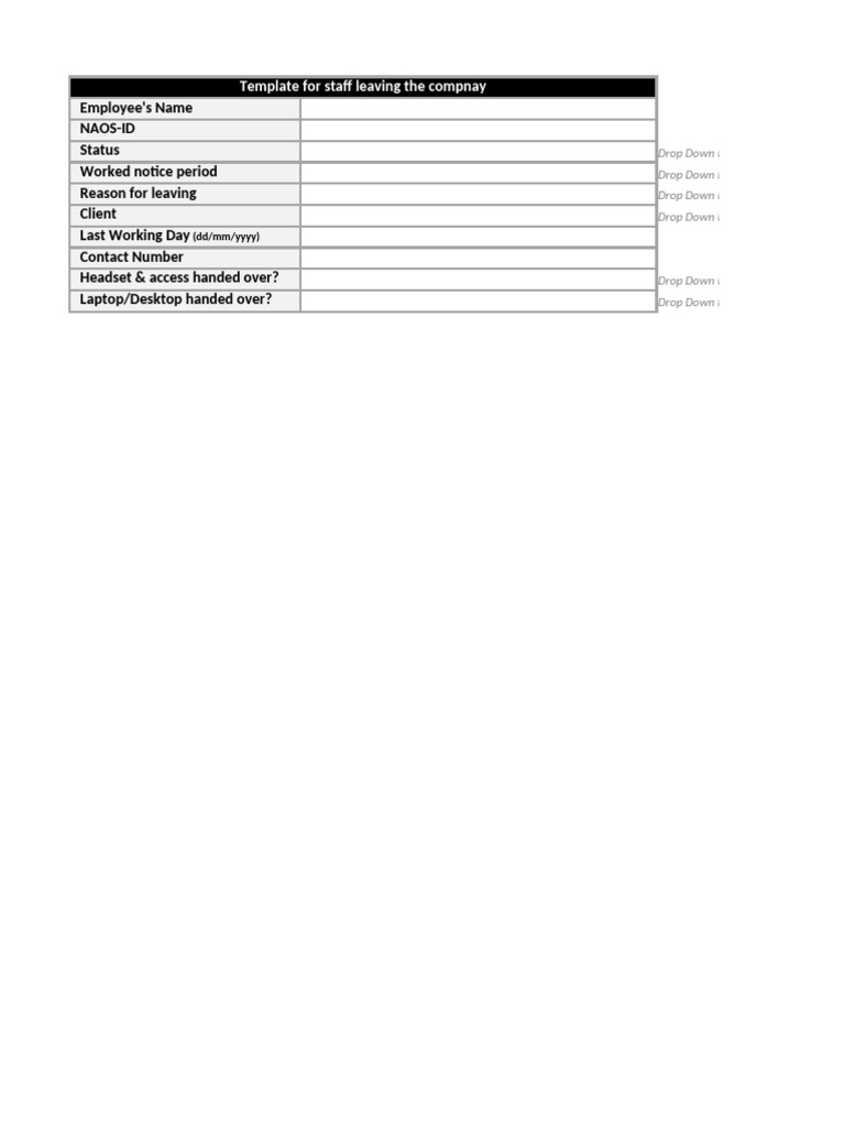Staff Leaving Form Template | PDF