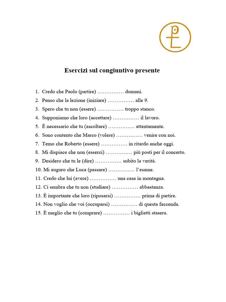 Esercizi Sul Congiuntivo Presente | PDF