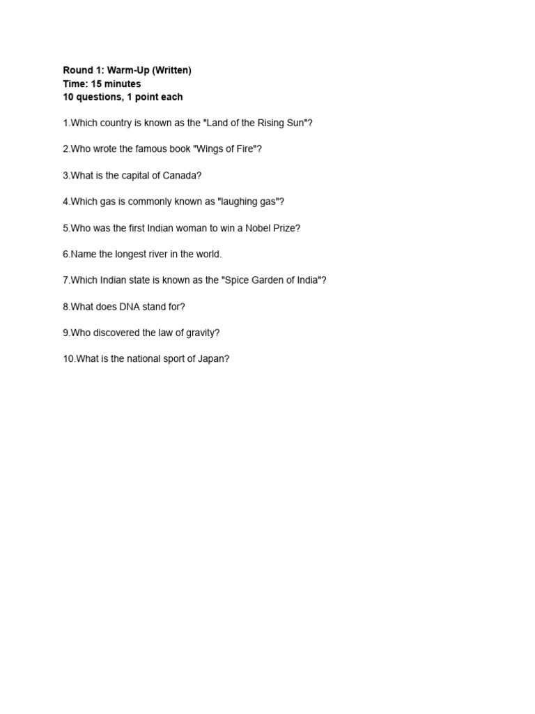 Round 1 - Warm-Up (Written) | PDF