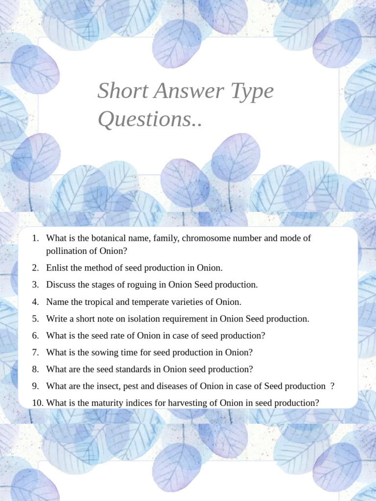 Short Answer Type (ONIONS) - WPS Office | PDF | Onion | Plants