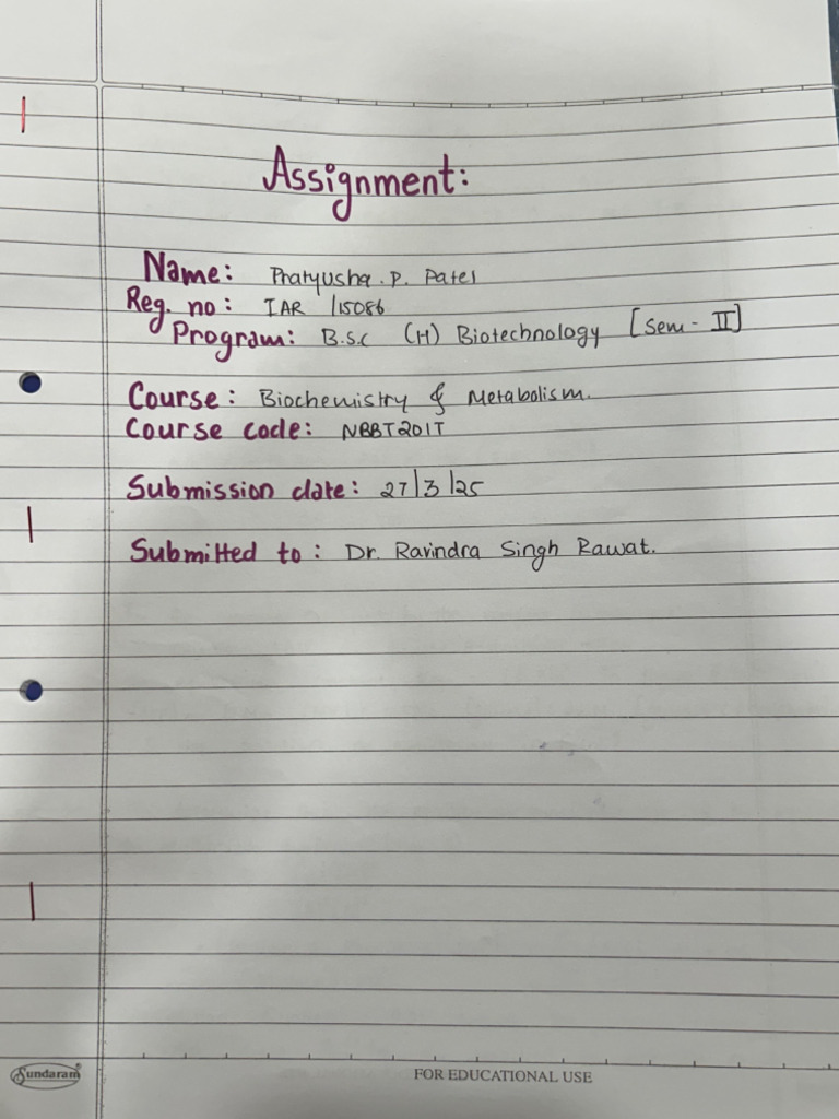 Pratyusha 15086 Biochem Assignment BSC Biotech | PDF