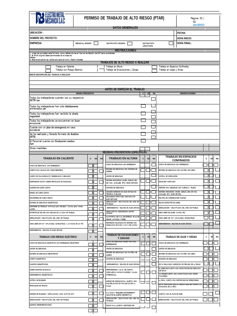 Formato PTAR - Permiso escrito de Trabajo de Alto Riesgo (4) | PDF | Materiales