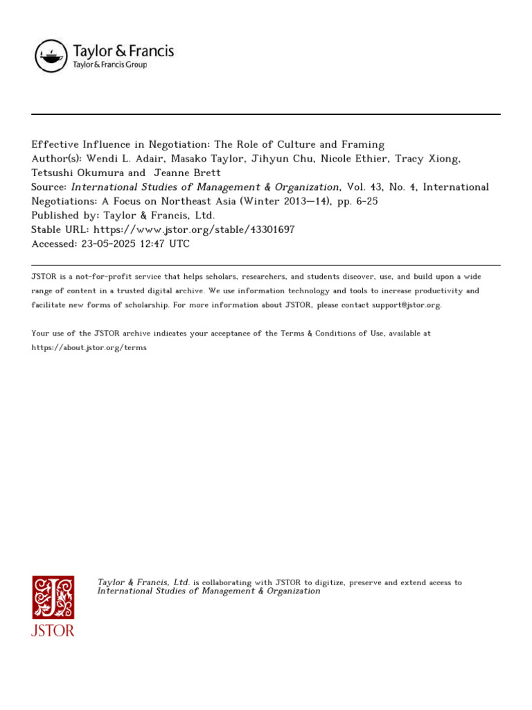 Adair EffectiveInfluenceNegotiation 2013 | PDF | Rationality | Negotiation