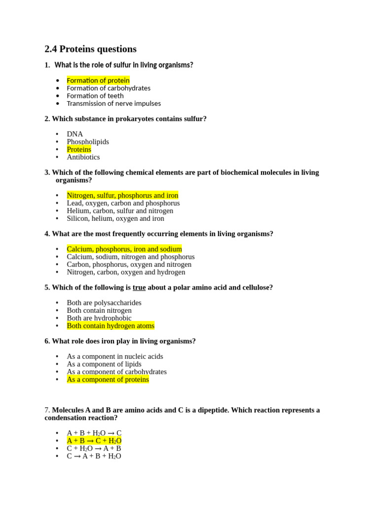 2.4 Proteins questions answered | PDF | Proteins | Amino Acid