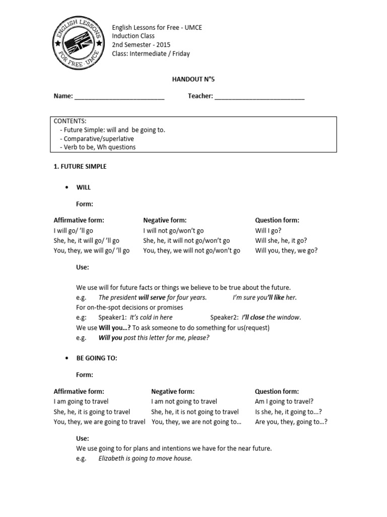 Handout N°5 (Intermediate-Friday) | PDF | English Language | Adjective