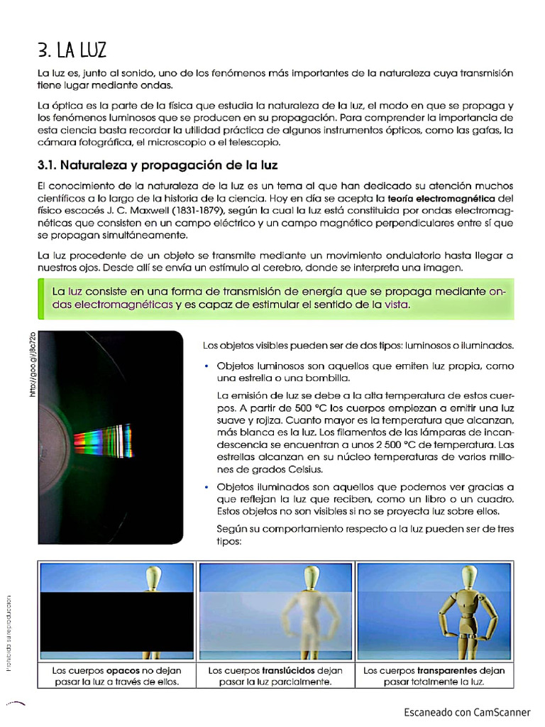 La Luz. Reflexion y Refraccion T.P. 3er Año | PDF