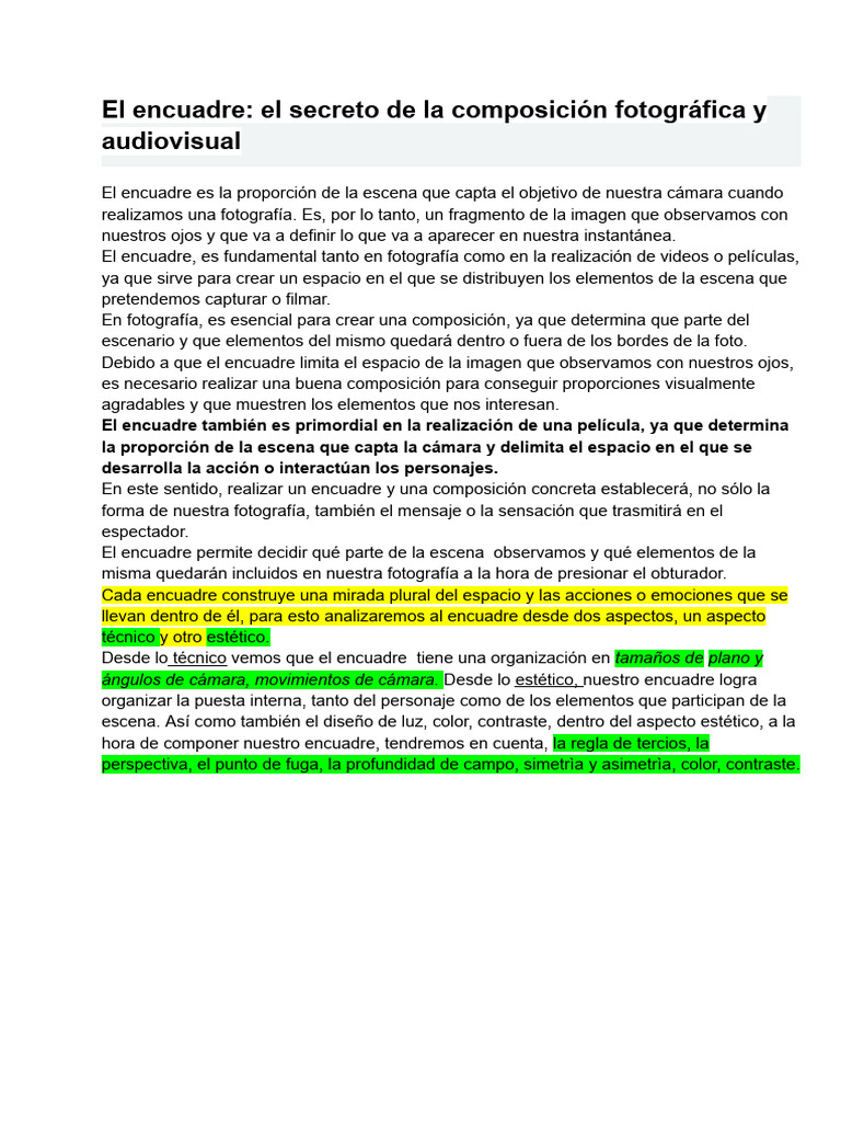 El Encuadre | PDF | Composición (artes visuales) | Cámara
