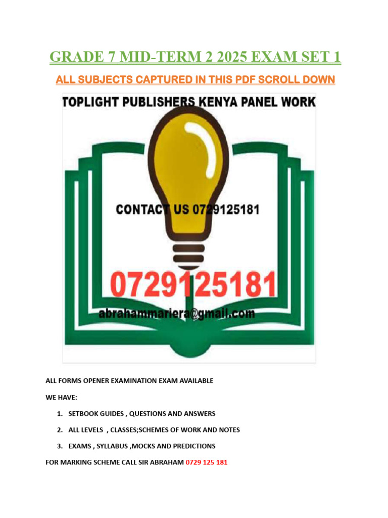 Grade 7 Mid-Term 2 2025 Exam Set 1 - 1 | PDF