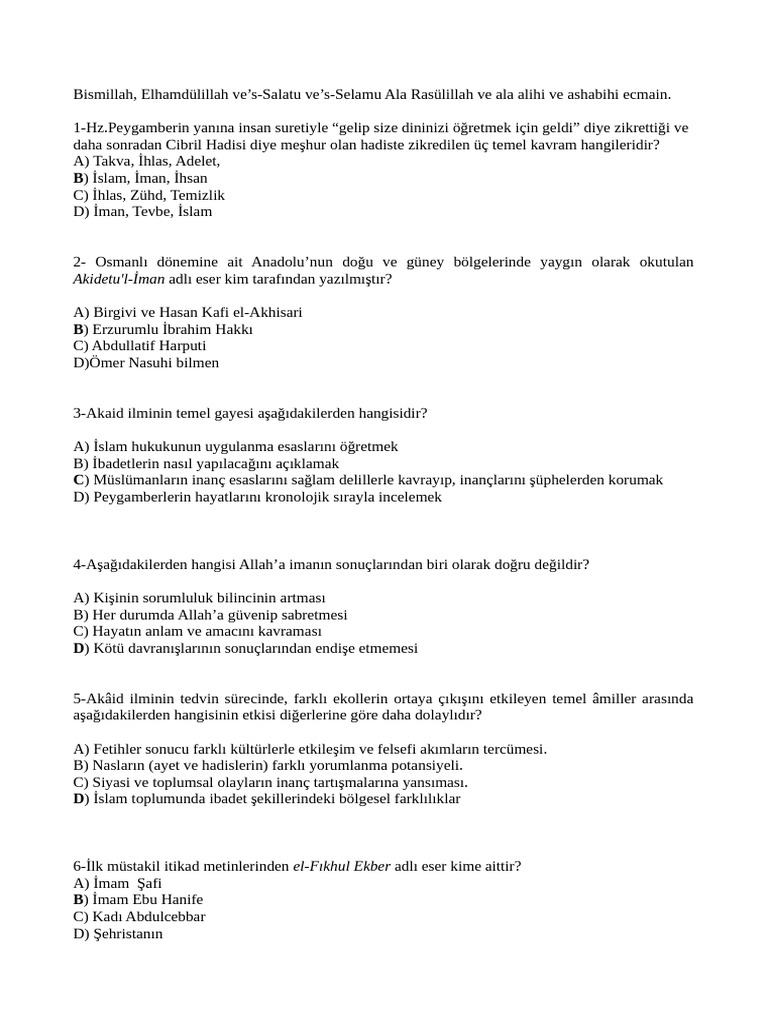 2025 Akademi AKAİD Çalışma Soruları | PDF