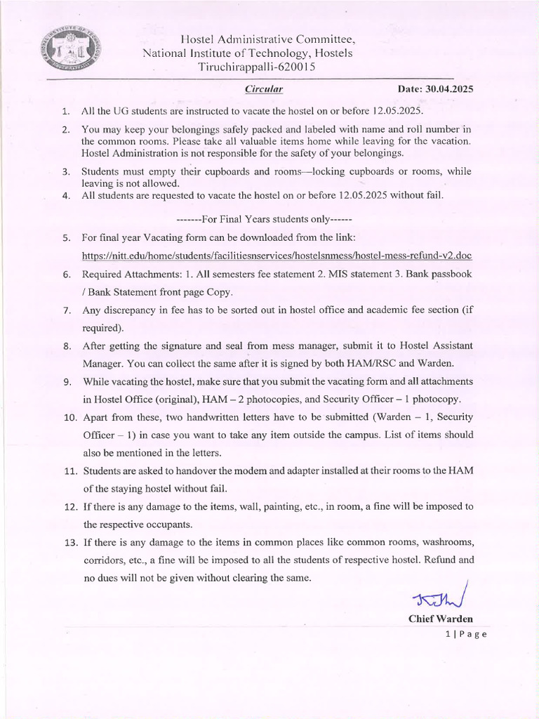 Vacation Circular-2025 | PDF