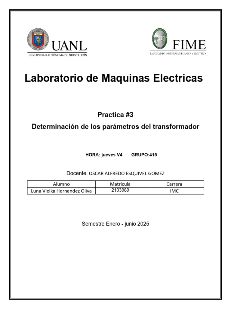 Practica3 LabMaqElec | PDF | Transformador | Inductor