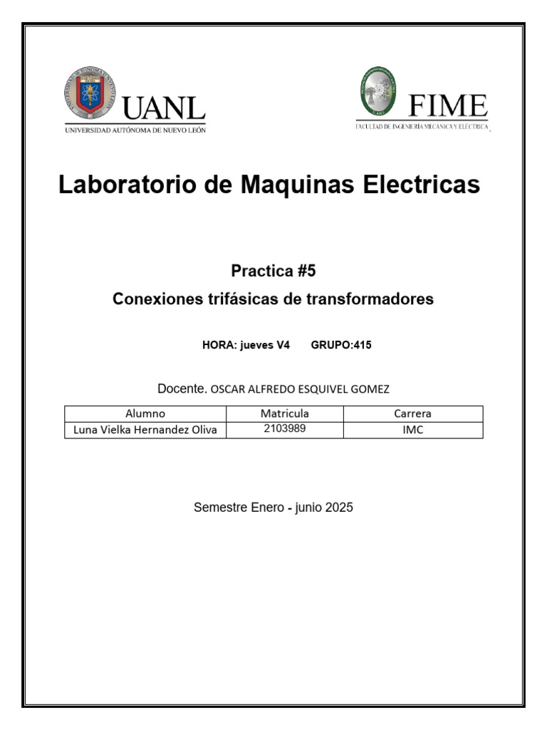 Practica5 LabMaqElec | PDF | Transformador | Ingenieria Eléctrica