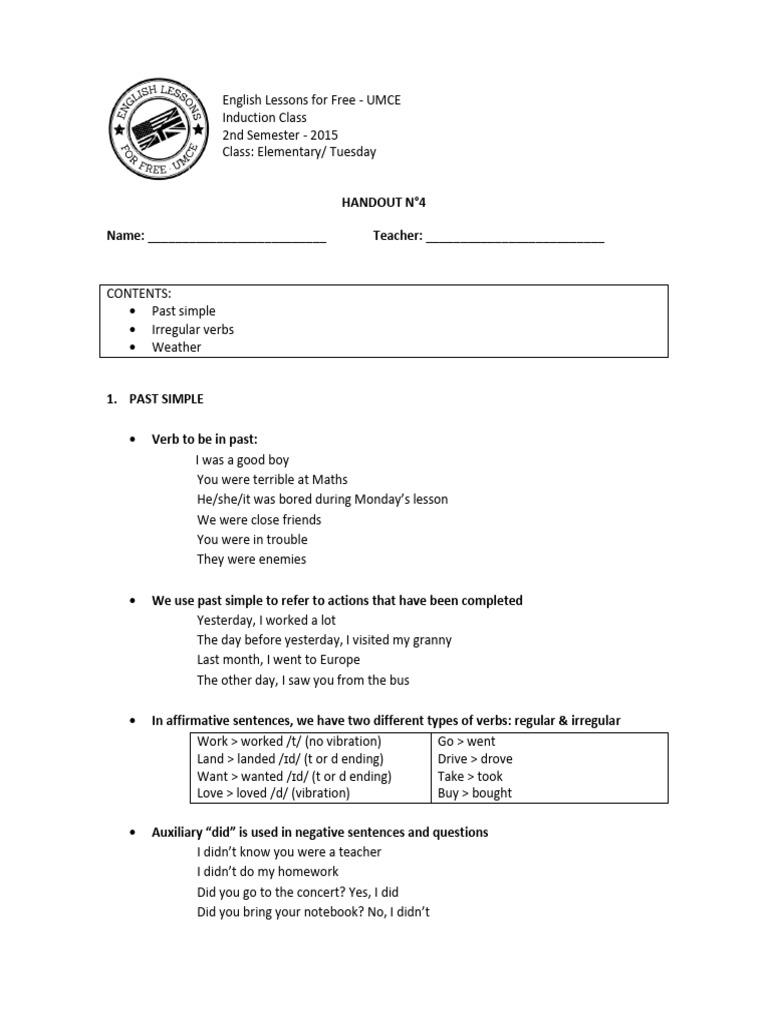 Handout N°4 (Elementary-Thursday) | PDF | Semantic Units | Language ...