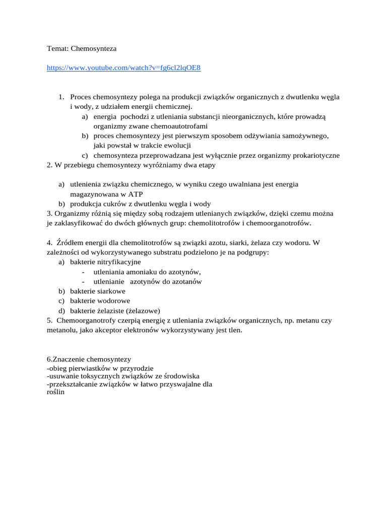 Temat - Chemosynteza | PDF