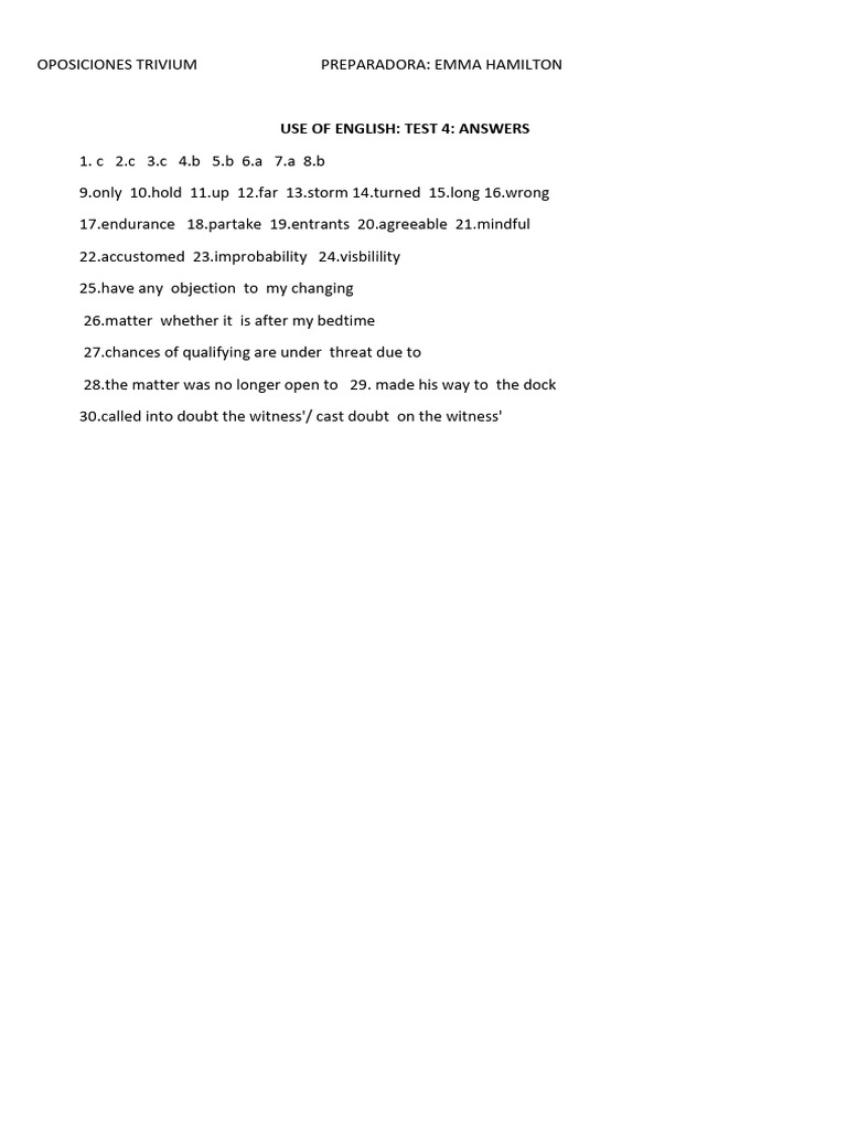 Test 4 Use of English Answers | PDF