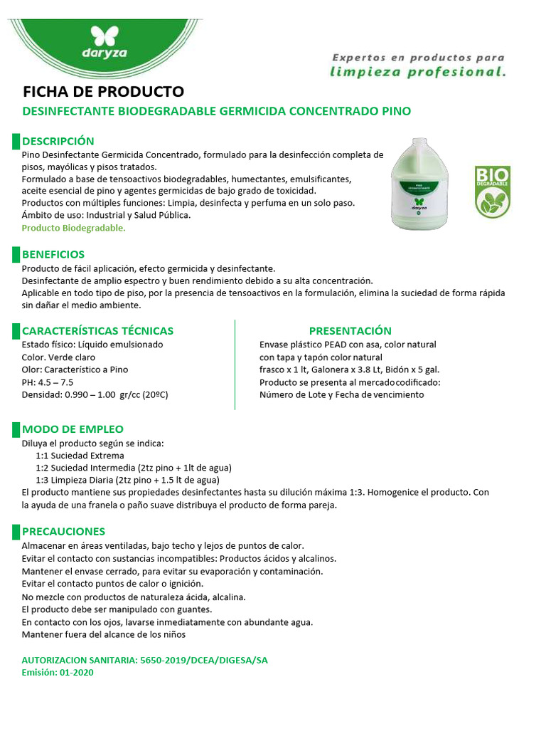 FT_DESINFECTANTE PINO DARYZA | PDF