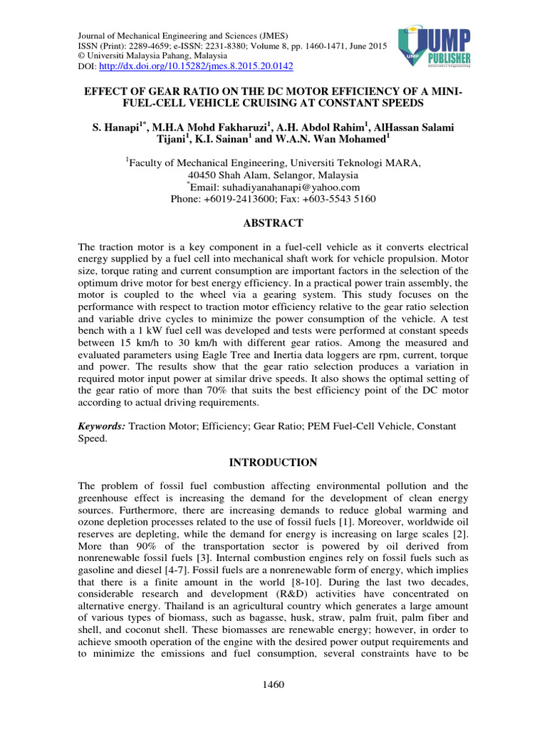 Effect of Gear Ratio On The DC Motor Eff | PDF | Electric Motor | Engines