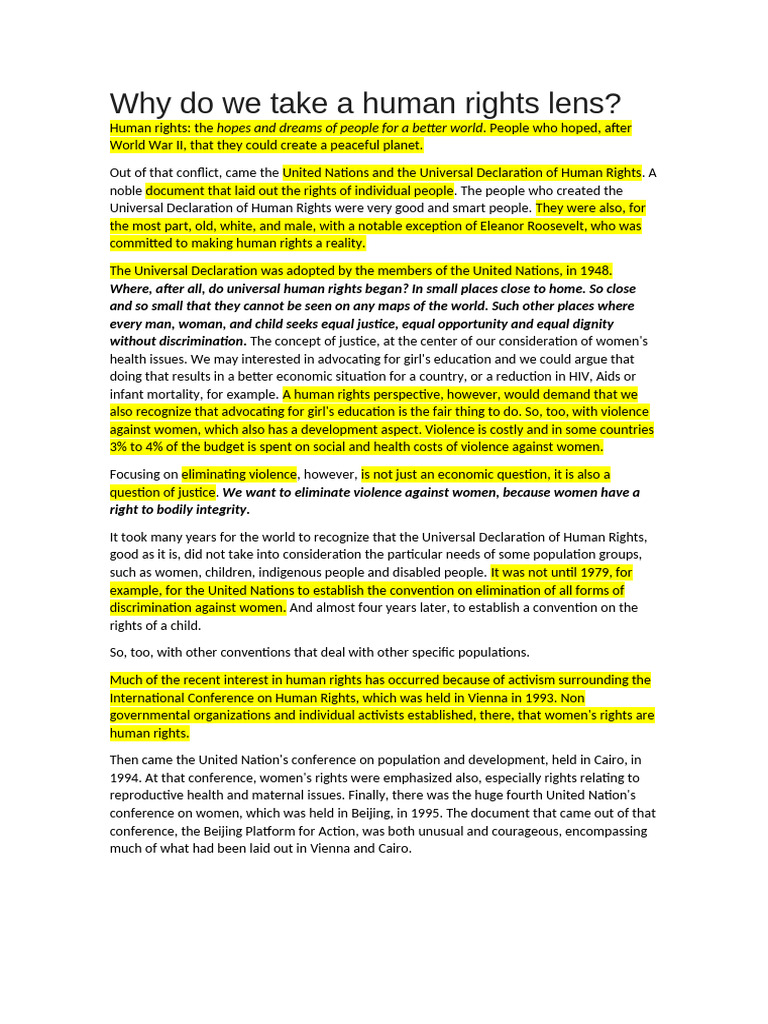 Why Do We Take A Human Rights Lens | PDF | Human Rights | Women's Rights