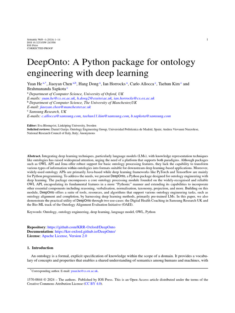 DeepOnto A Python Package For Ontology Engineering | PDF | Ontology (Information Science ...
