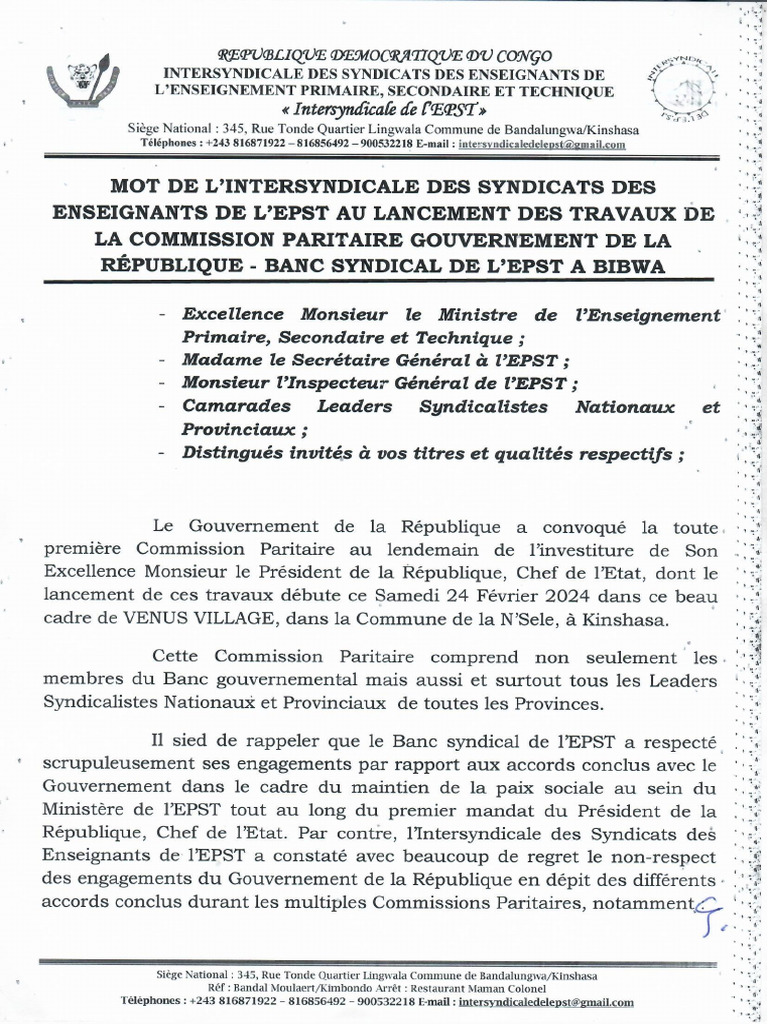 Allocution Intersyndicale Bibwa 2024 | PDF