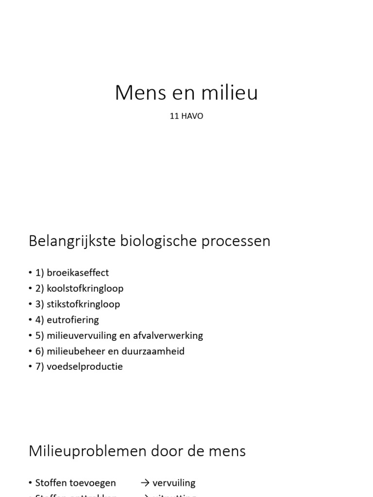 Mens en Milieu 11V Samenvatting | PDF