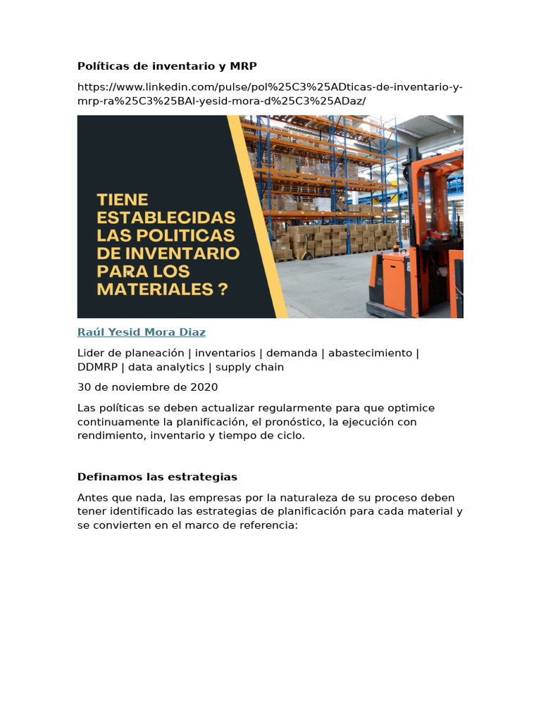 Políticas de Inventario y MRP Buenaso | PDF