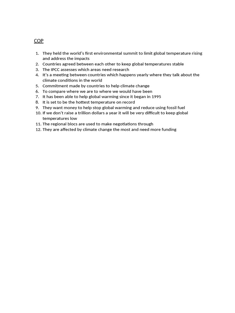 COP Climate Change Agreements Overview | PDF