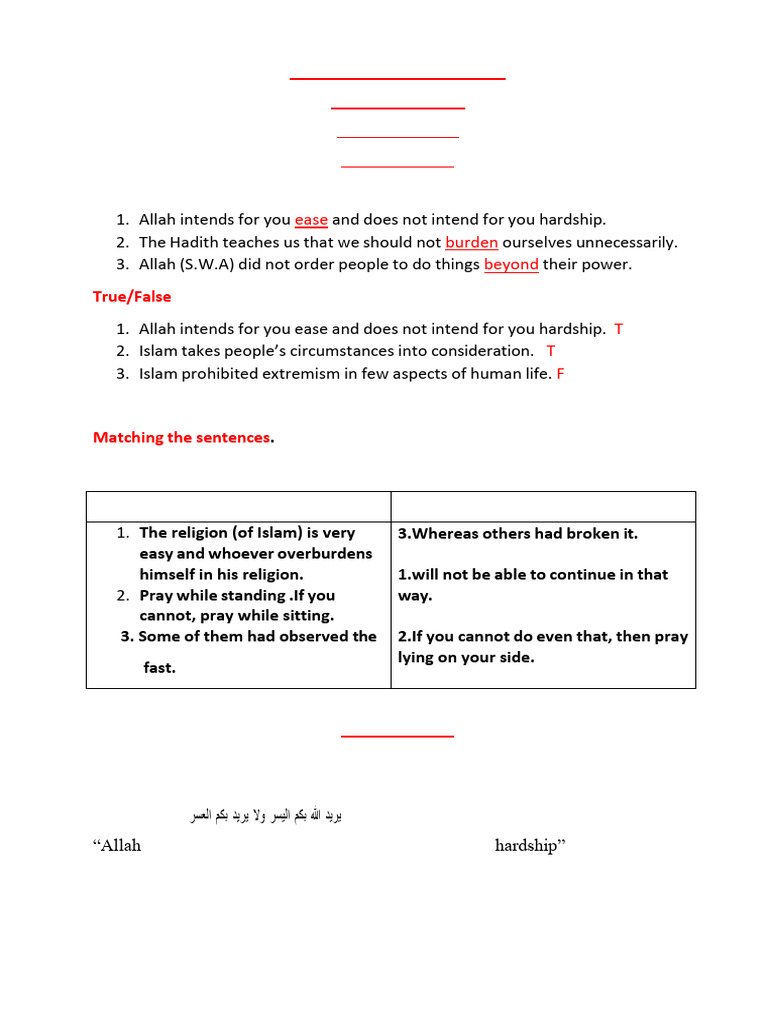 G 6, Lesson 3, The Ease of Islam 3rd Term | PDF | God In Islam ...