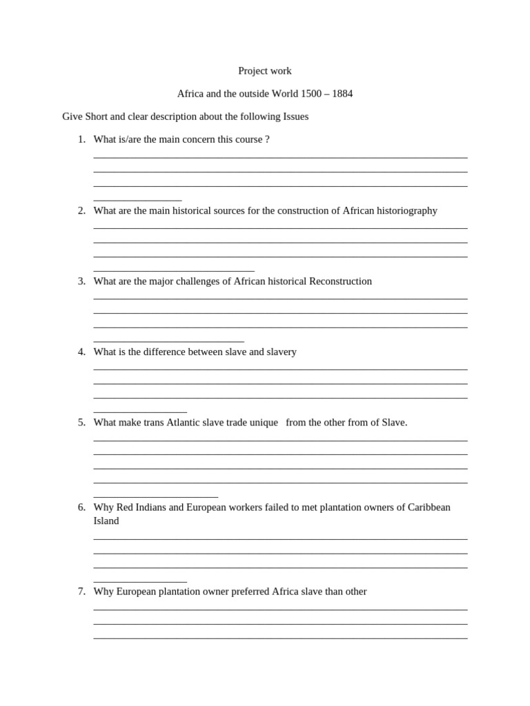 Project Work On African History | PDF | Slavery | Atlantic Slave Trade