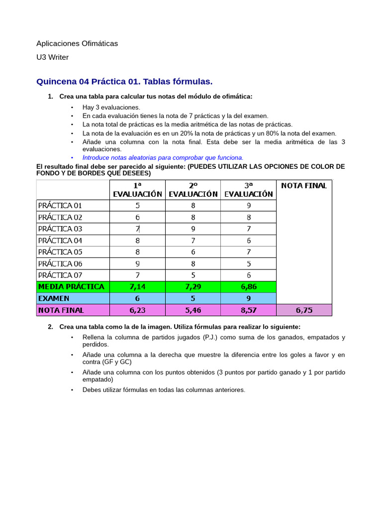 Q04 P01 Tablas Con Fórmulas | PDF