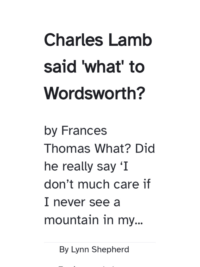 Charles Lamb Said 'What' To Wordsworth - Es | PDF | British Poetry | Poetry