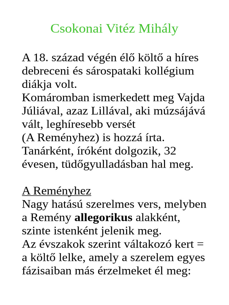 Csokonai V. M. A Reményhez | PDF