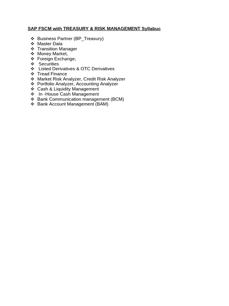 SAP Treasury Syllabus | PDF