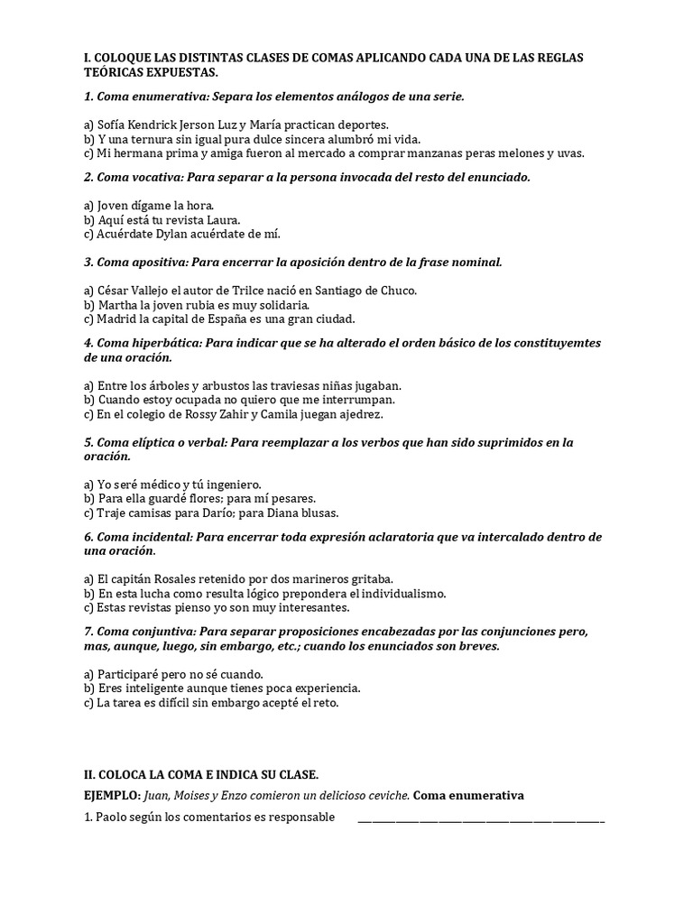 Tipos de Comas Ejercicios 4to P 9.09.24 | PDF | Sintaxis | Mecánica del ...