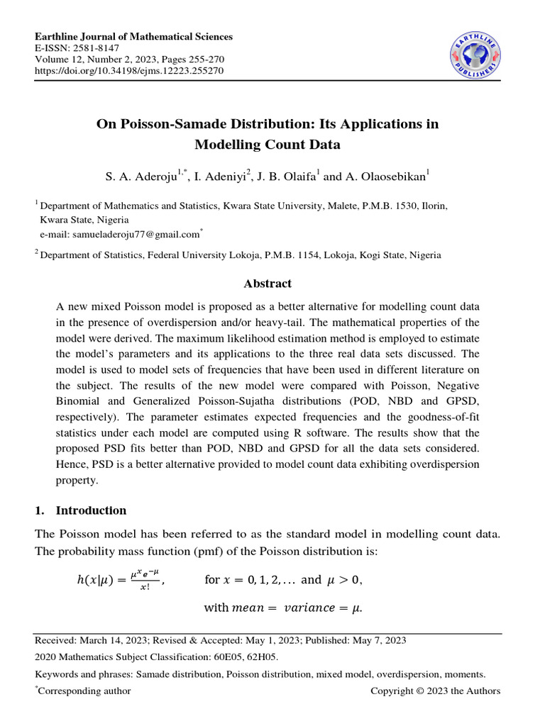On Poisson Samade Distribution Its Appli | PDF | Poisson Distribution | Teaching Mathematics