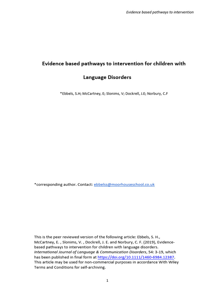 Evidence based pathways to intervention for children with Language ...