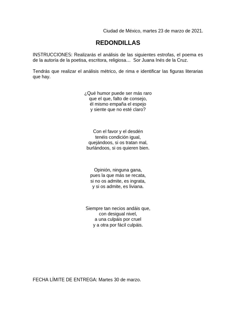Análisis de Redondillas de Sor Juana | PDF