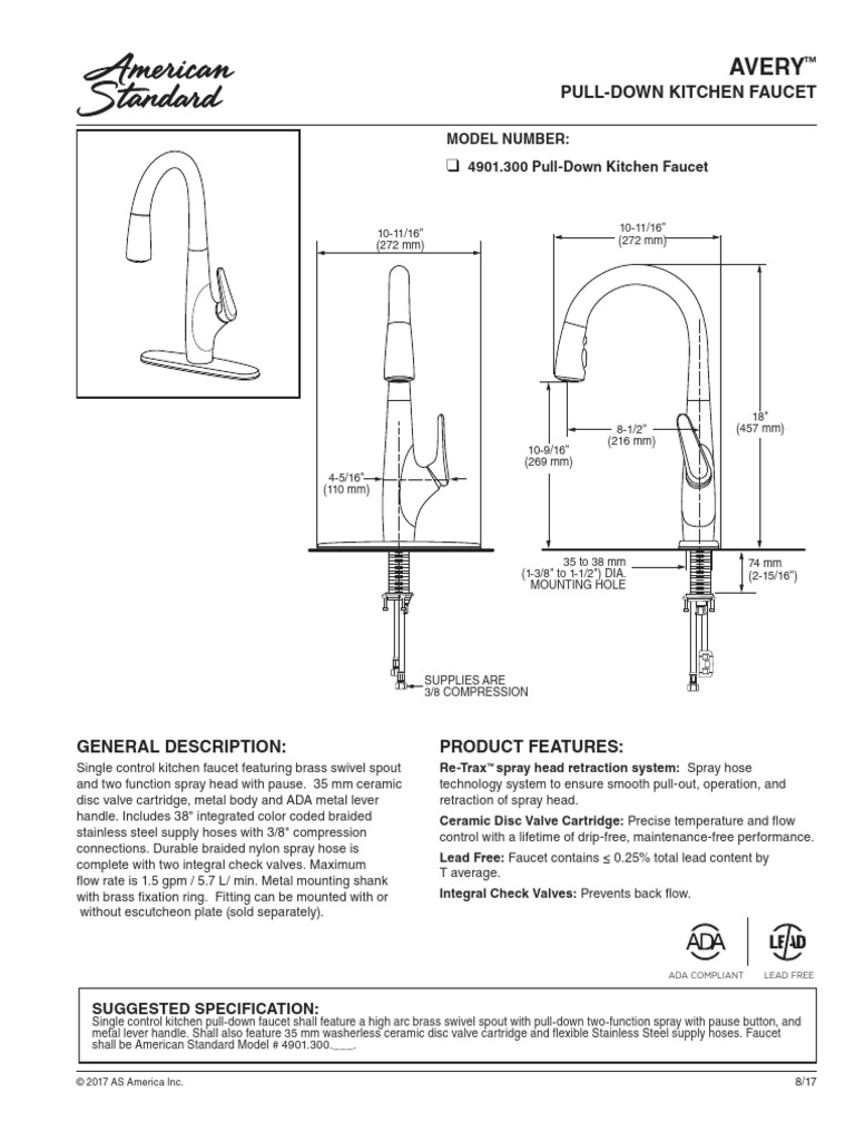 Avery Kitchen Faucet Specs | PDF | Tap (Valve) | Valve