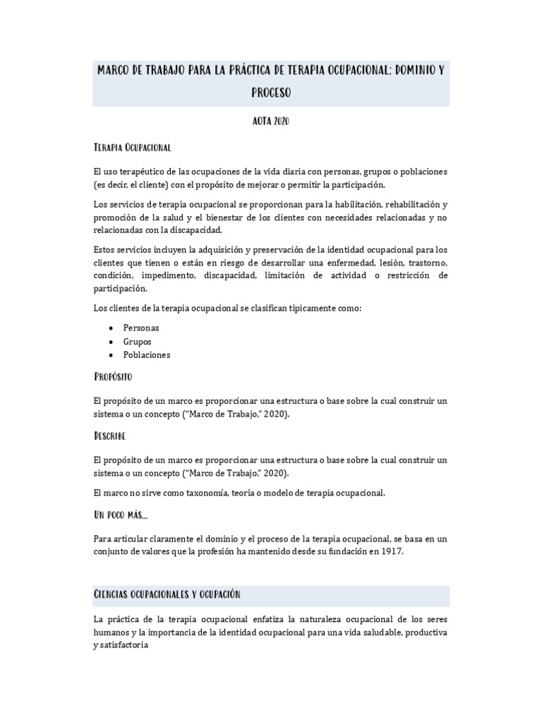 Aota PDF | PDF | Terapia ocupacional | Entorno natural