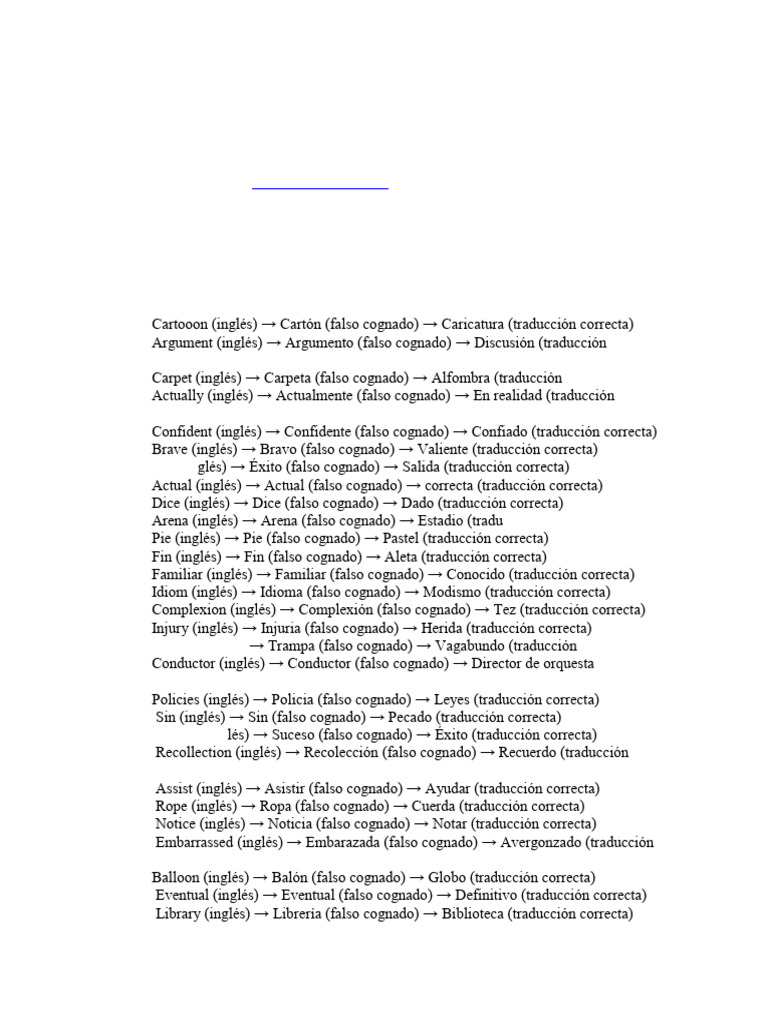 50 Ejemplos de Falsos Cognados en Inglés y Español | PDF | Lingüística ...